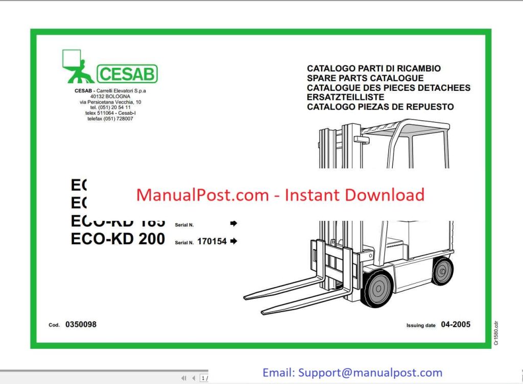 CESAB ECO-KD 155 165 185 200 Forklift Spare Parts Catalogue – ManualPost – Instant Download Auto ...
