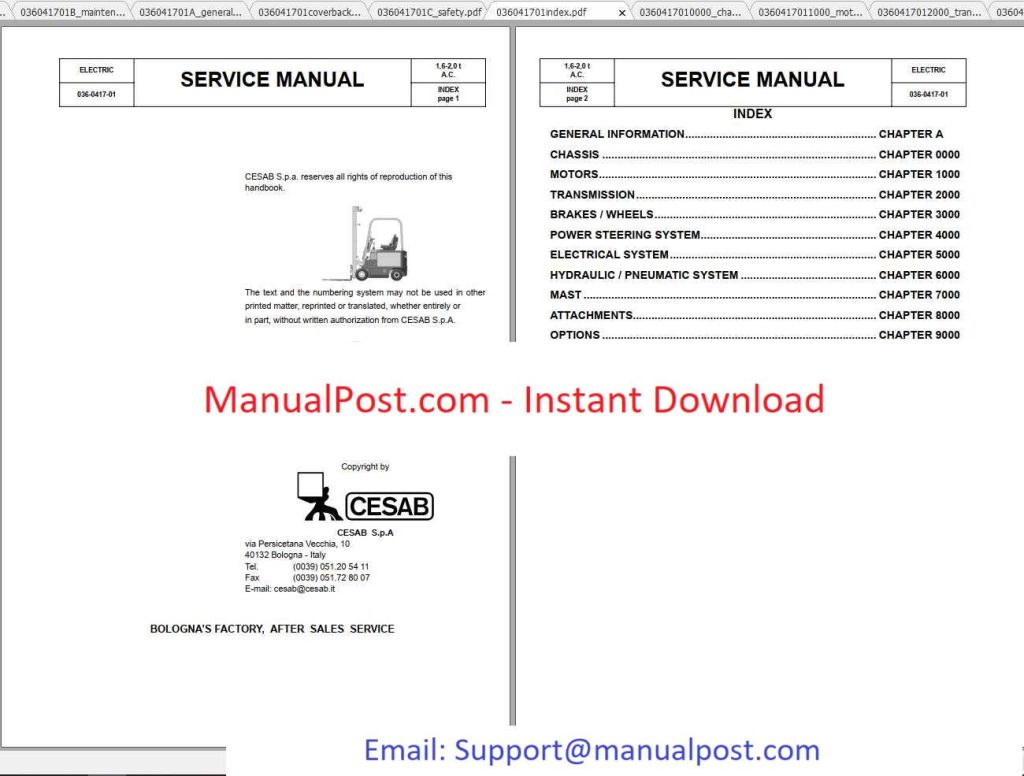 CESAB cenTAURO 160L-200L Forklift Service Manual – ManualPost – Instant ...