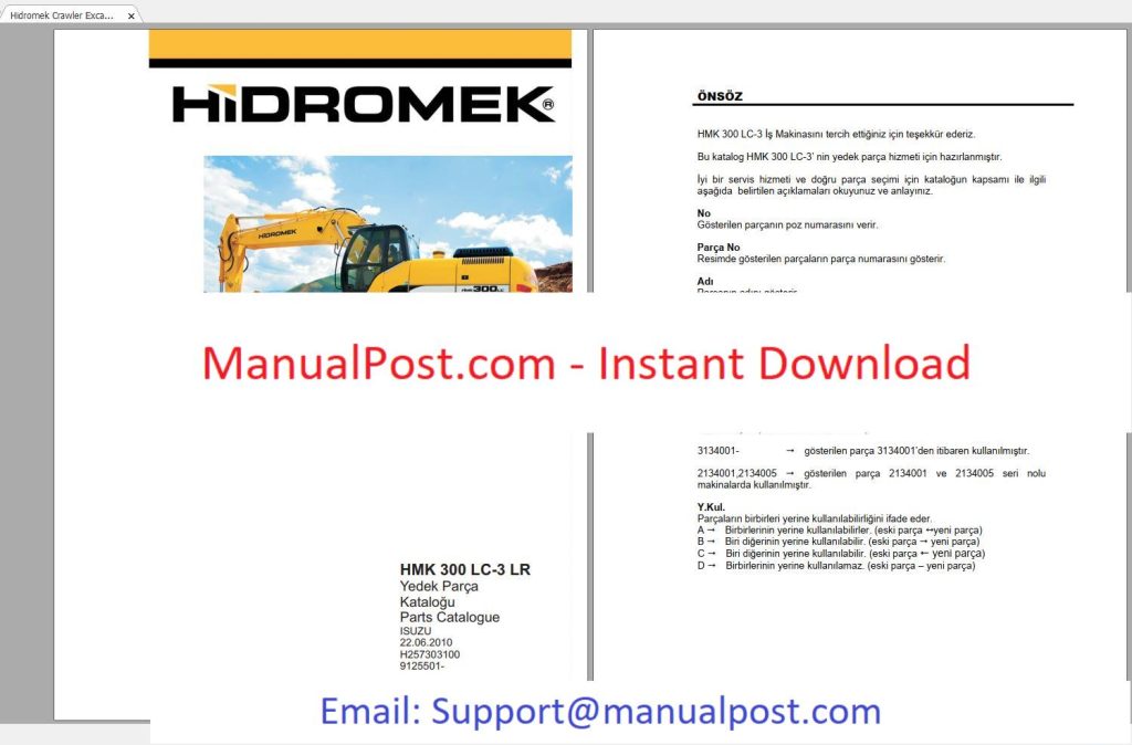 Hidromek Crawler Excavator HMK 300LC-LR MITSUBISHI 5125001 Spare Parts ...