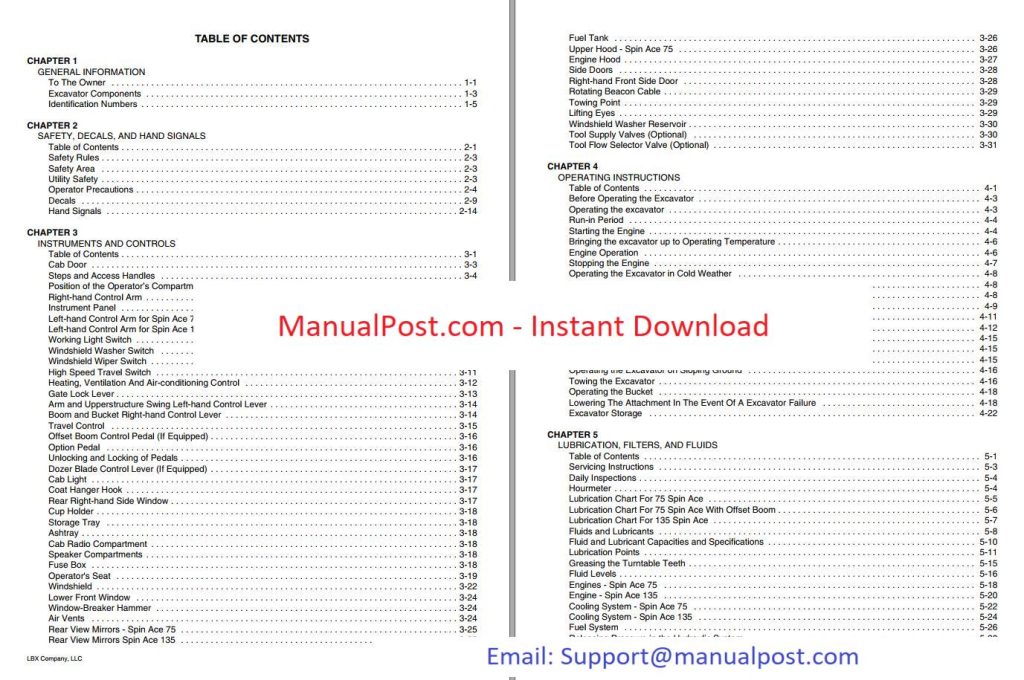 Link-Belt Excavator 135 SPIN ACE MSR Schematics, Operator’s & Service ...