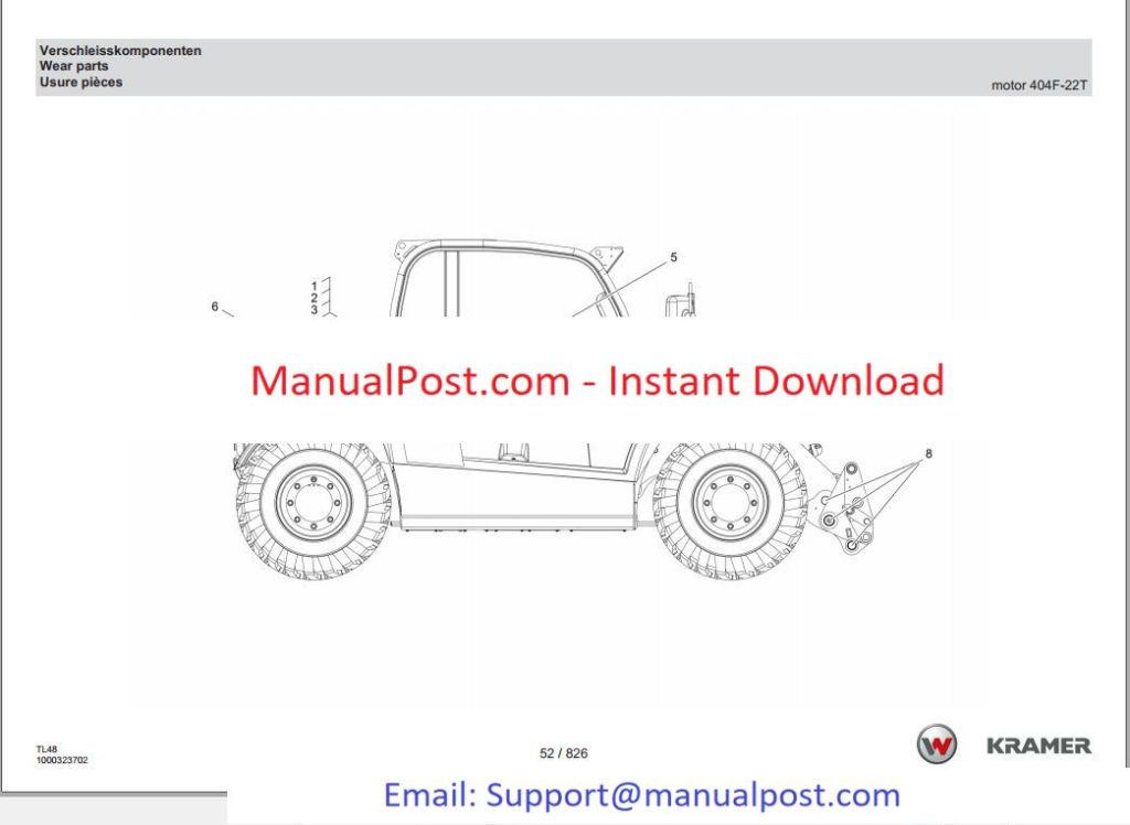 Weidemann Kramer Telehandler KT225 TL48 1.3 Spare Parts List EN+DE+FR ...